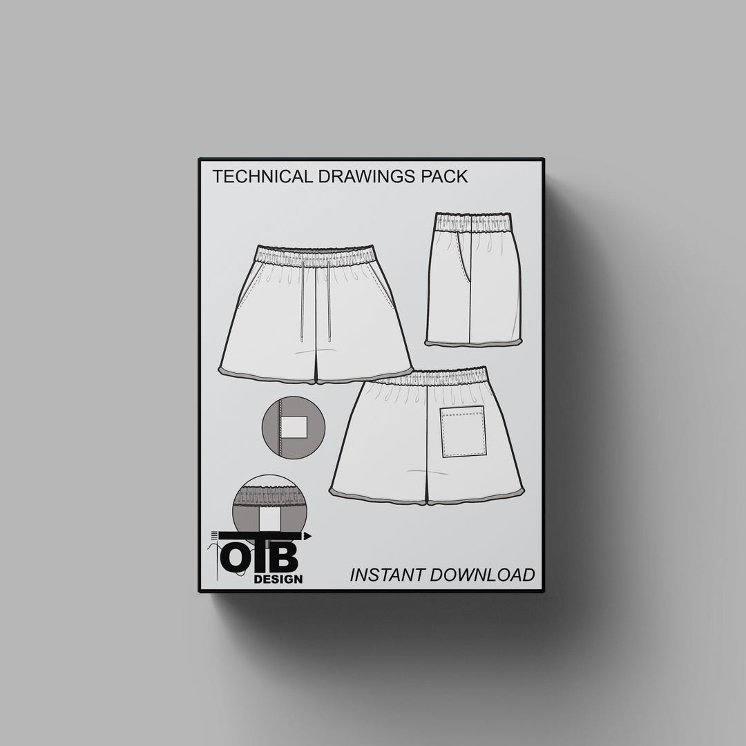 V2 Short Cutoff Elastic Shorts Vector Flat Technical Drawing ...