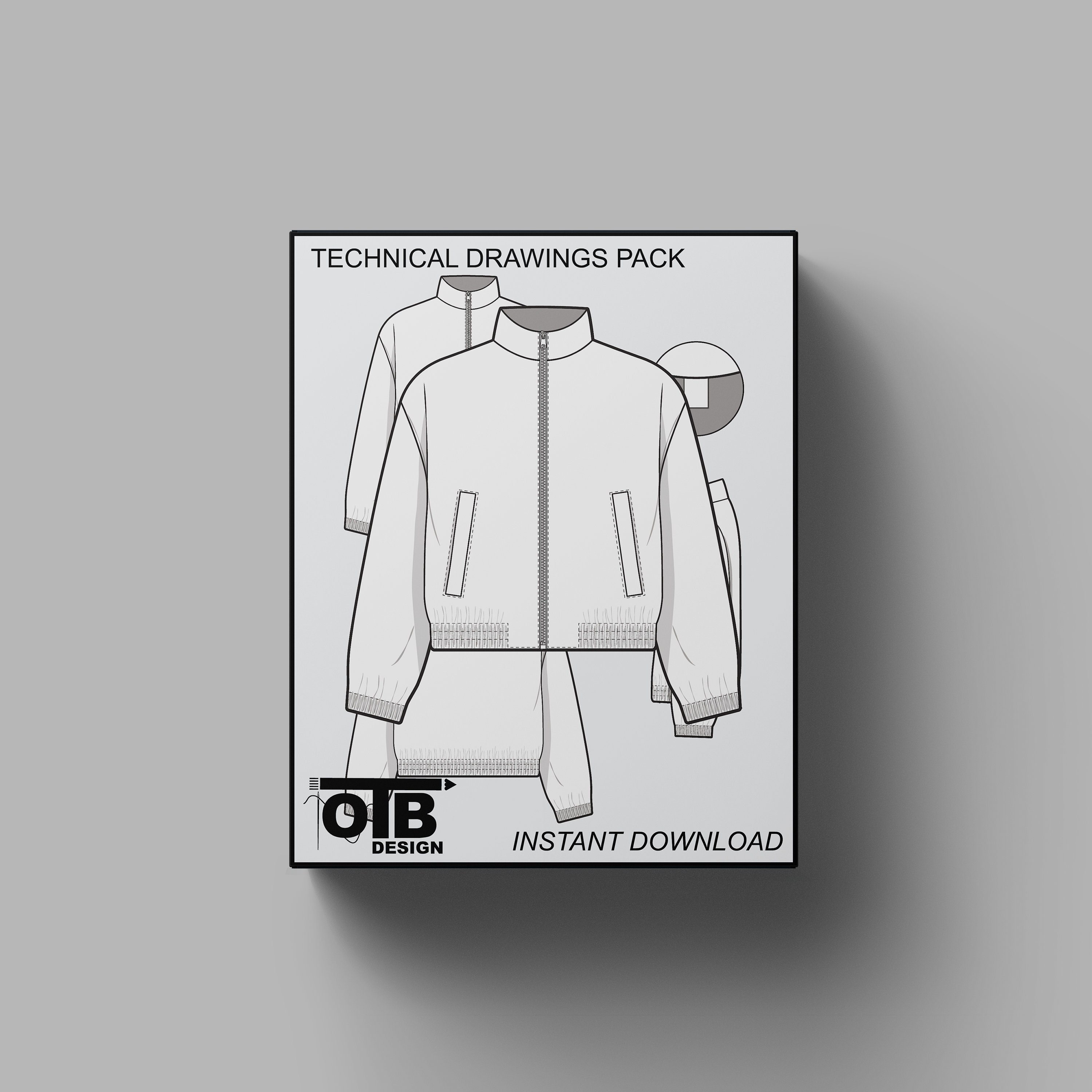Cropped Zip Windbreaker Jacket Vector Flat Technical Drawing ...