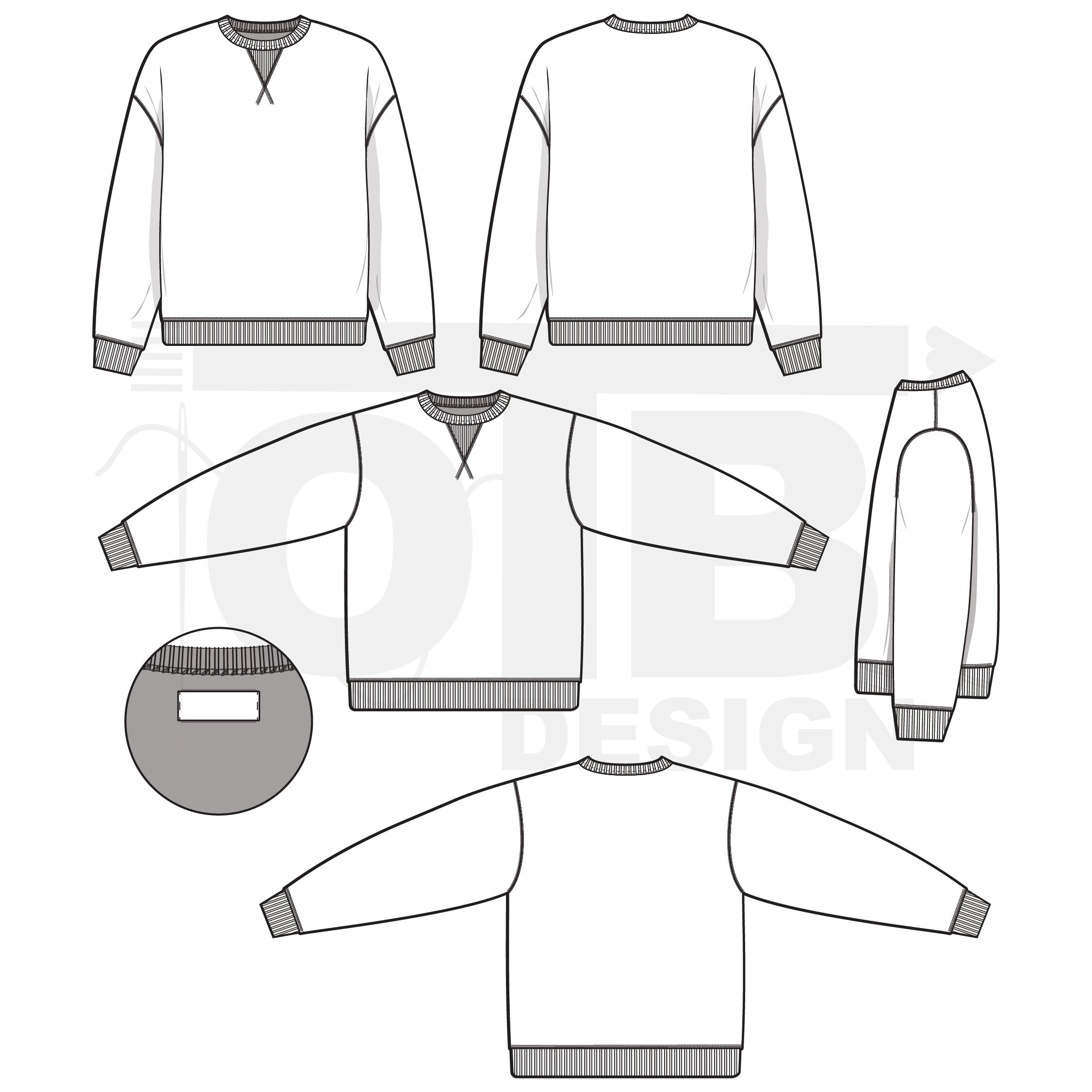 Flatlock Crewneck Sweatshirt Flat Vector Technical Drawing Illustration ...