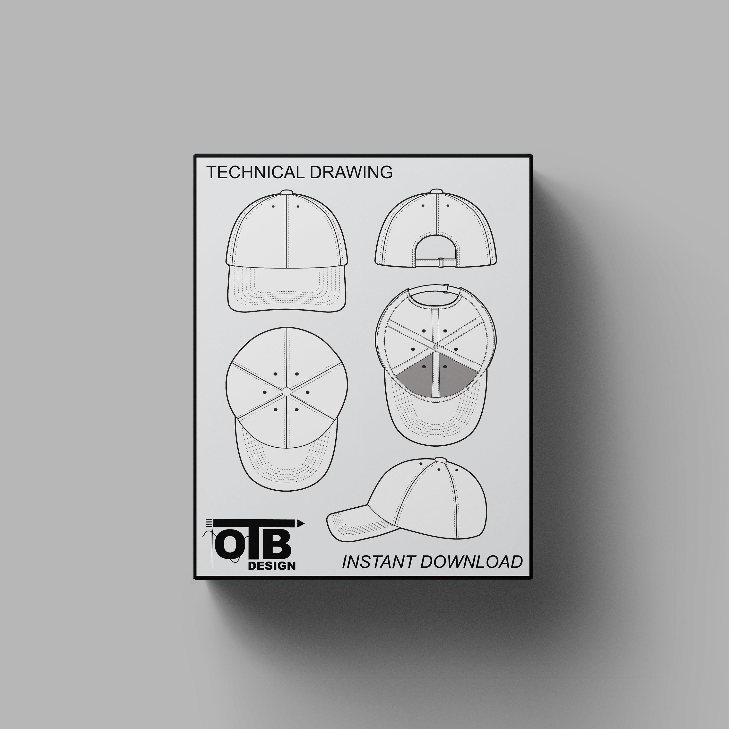 6 Panel Baseball Dad Hat Vector Technical Drawing Illustration Blank ...