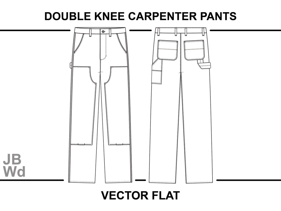 Double Knee Carpenter Pants Flat Technical Drawing Illustration Blank ...