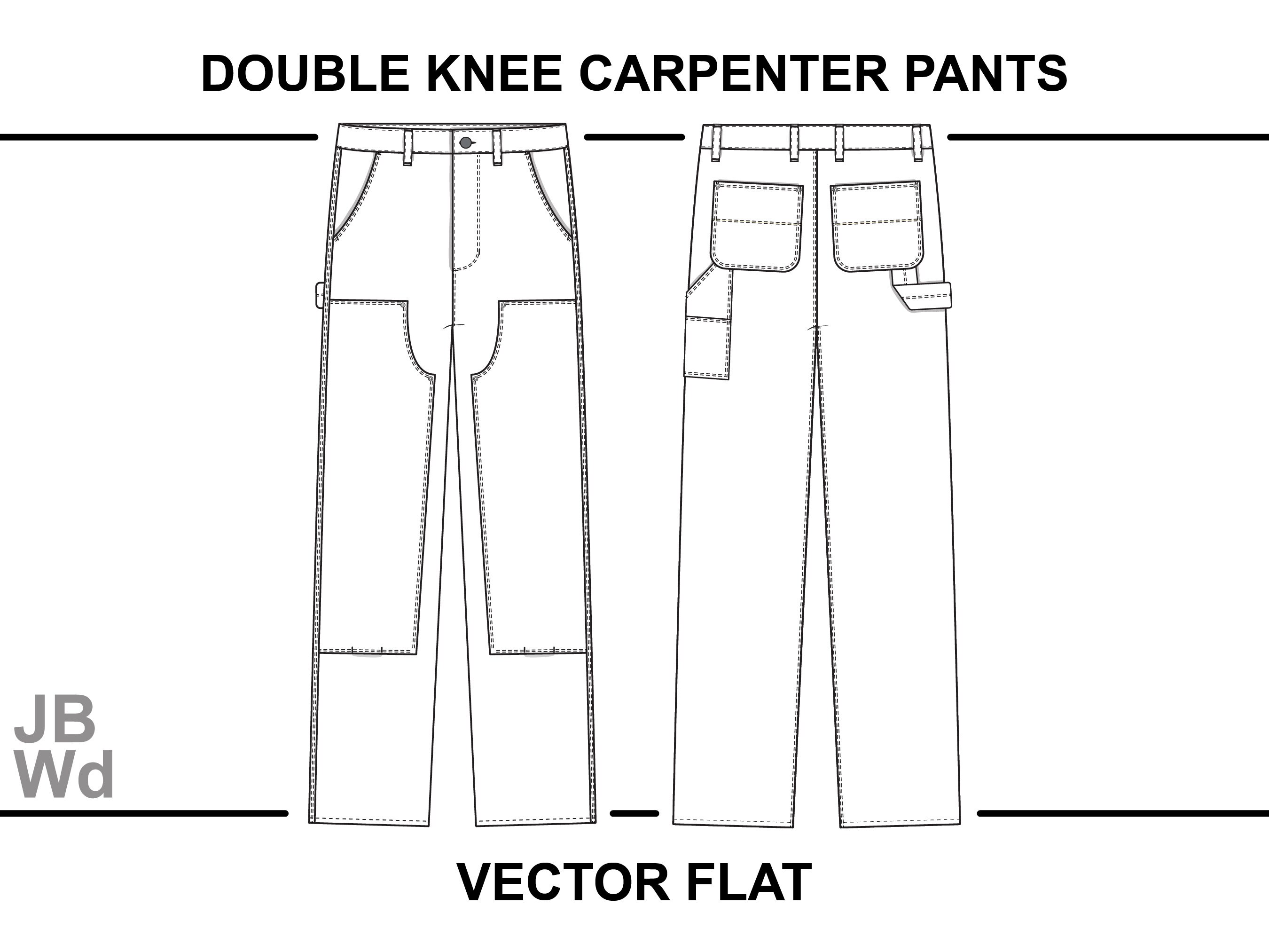 Double Knee Carpenter Pants Flat Technical Drawing Illustration Blank ...
