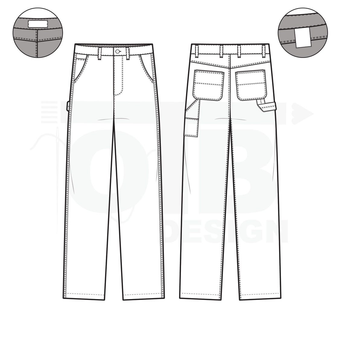 Tapered Fit Carpenter Pants Flat Technical Drawing Illustration Blank ...