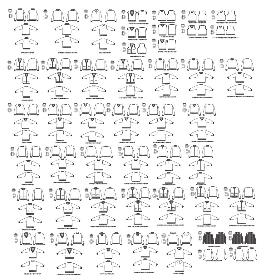 OTB Sweaters Bundle Vectors Technical Drawing Illustration Blank Tech ...