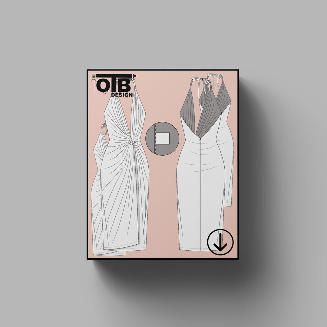 OTB Backless Midi Dress Vector Flat Technical Drawing Illustration ...