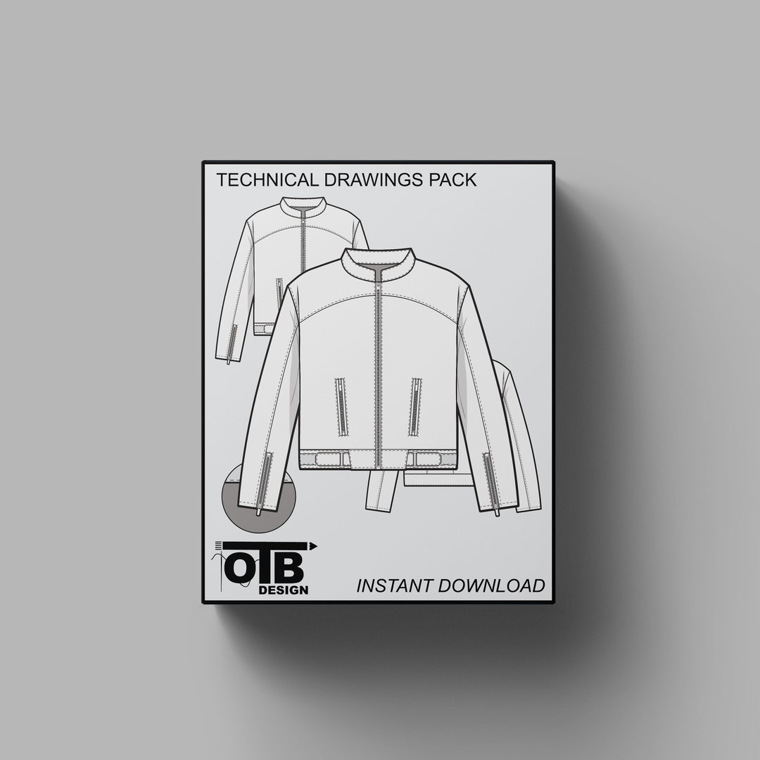 Cafe Racer Motorcycle Jacket Vector Flat Technical Drawing Illustration ...