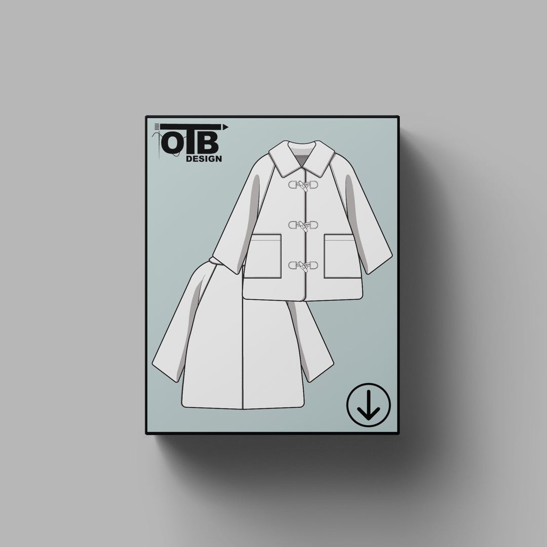OTB Collared Toogle Coat Vector Flat Technical Drawing Illustration ...