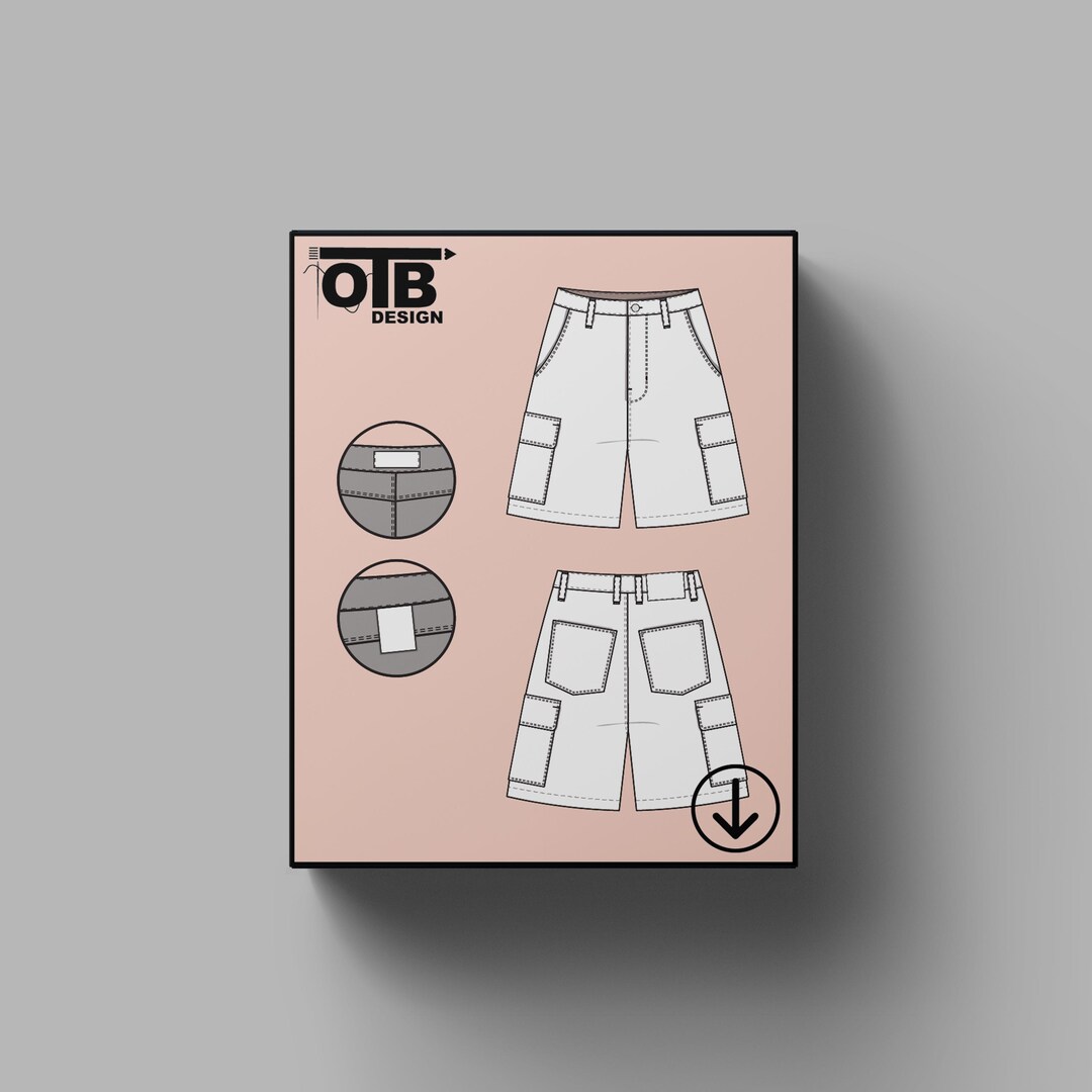 OTB Bermuda Cargo With Multipockets Vector Flat Technical Drawing ...