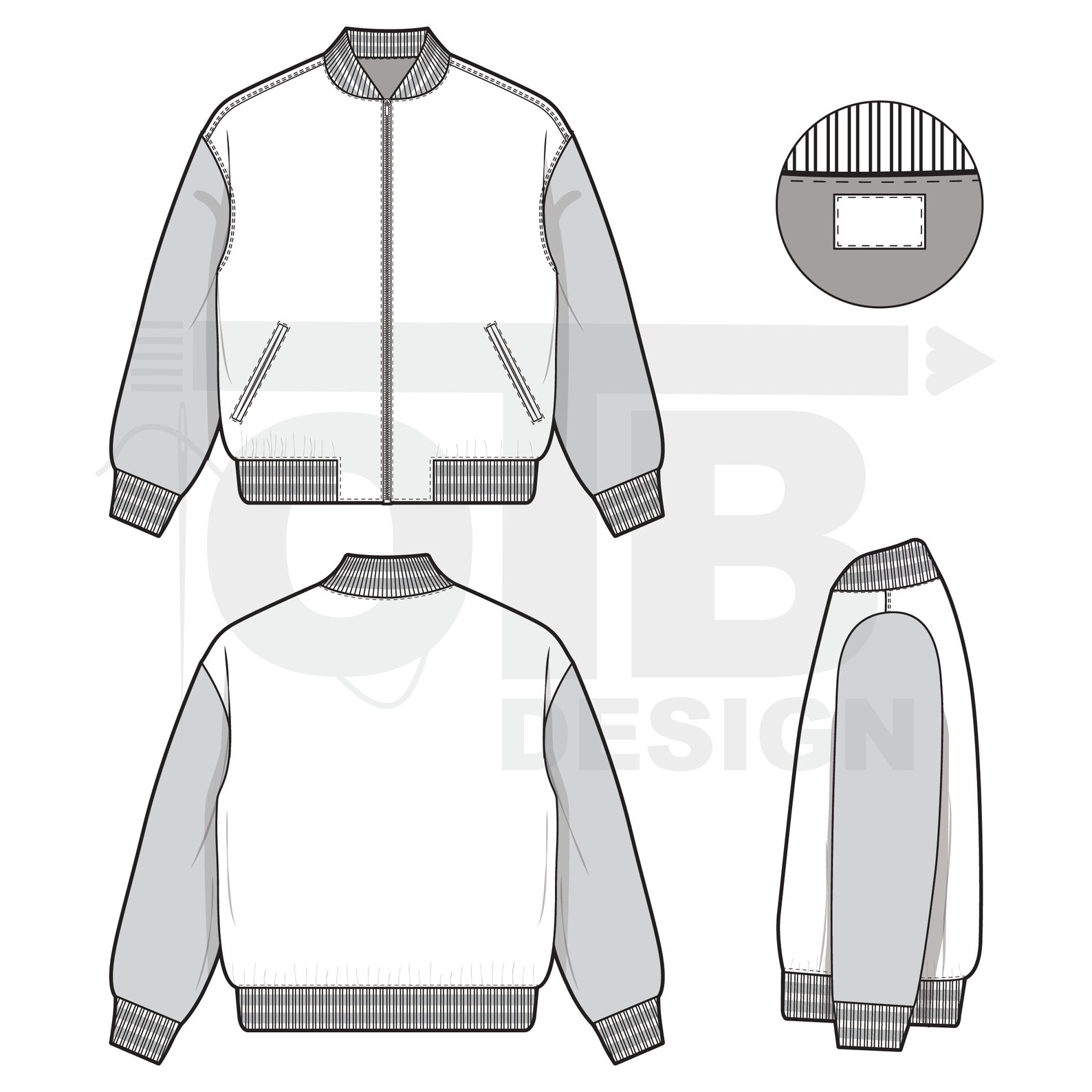 Zip Varsity Jacket Vector Flat Technical Drawing Illustration Blank ...