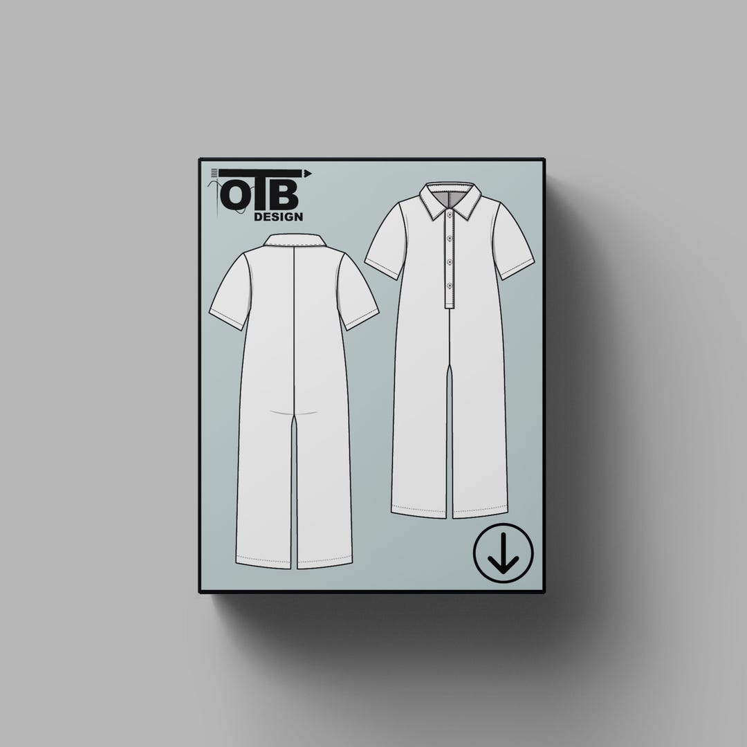 OTB Sleeveless Collared Jumpsuit Vector Flat Technical Drawing ...