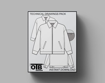 Collared Zip Work Jacket Flat Technical Drawing Illustration Mock-up ...