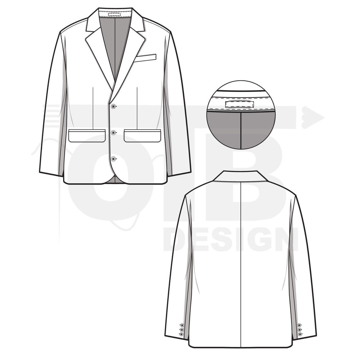 Blazer Jacket Sport Coat Vector Flat Technical Drawing Illustration ...