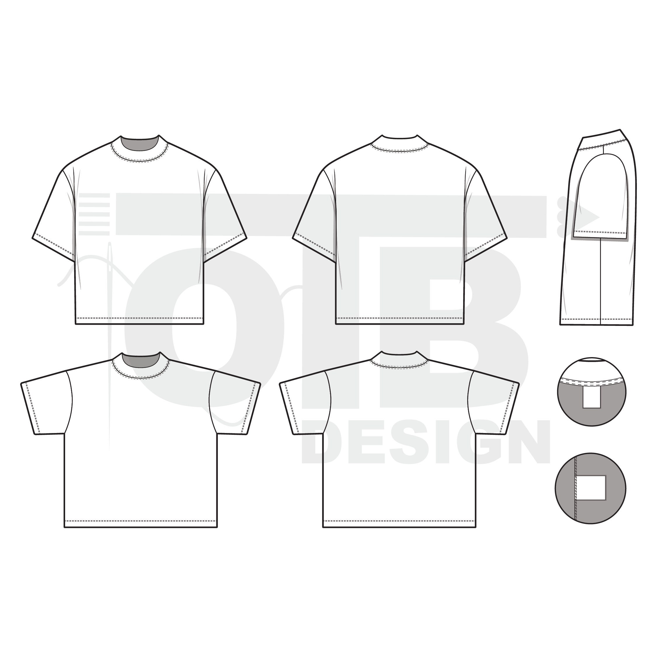 Oversized Mock Neck T Shirt Vector Flat Technical Drawing Illustration