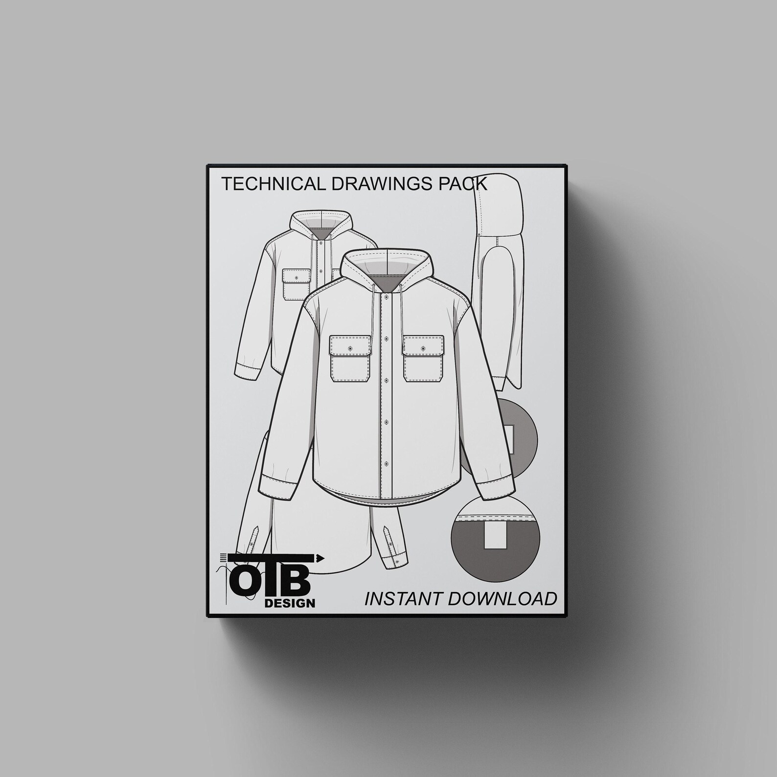 Hooded Flannel Button Shirt Vector Flat Technical Drawing Illustration ...