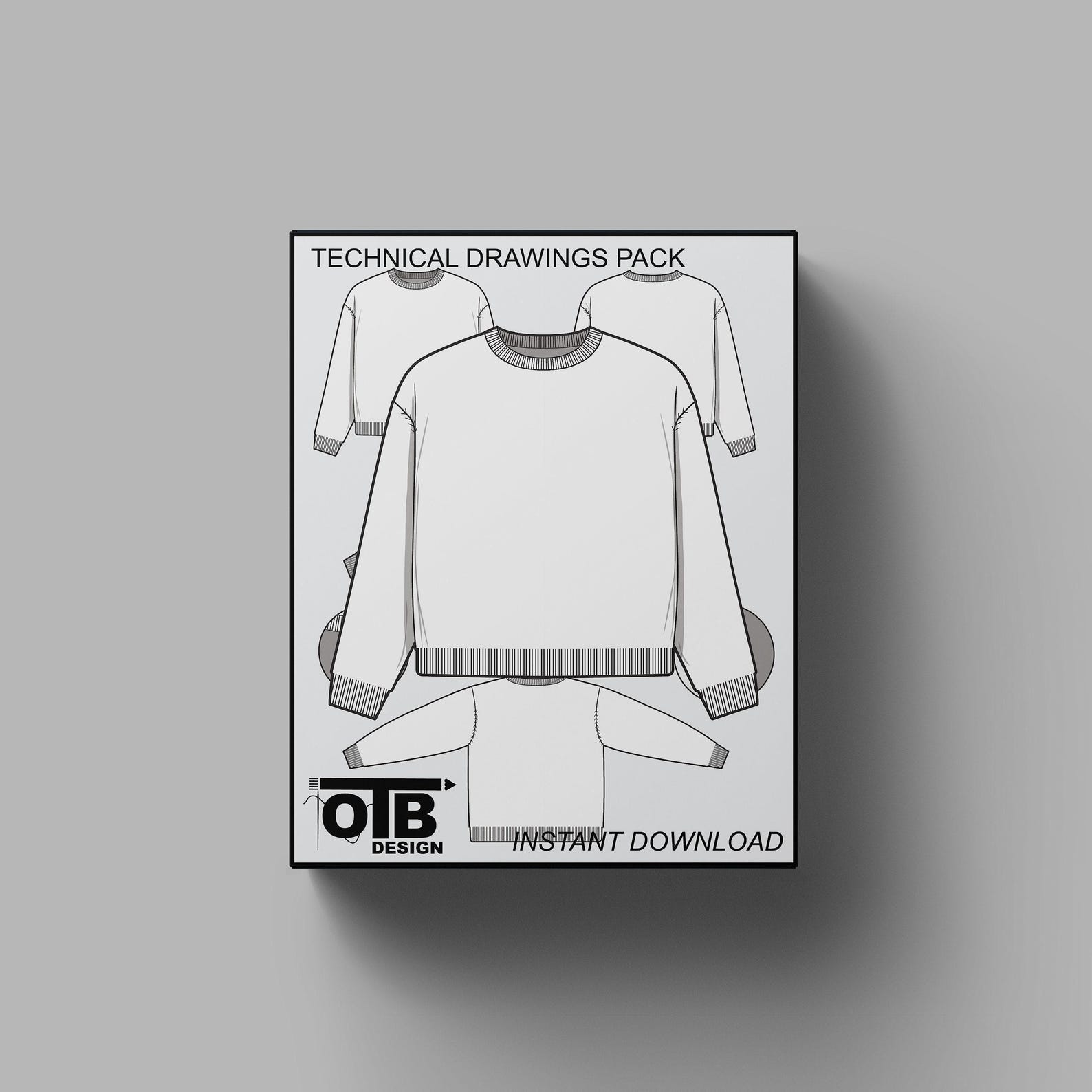 Oversized Crewneck Sweater Flat Vector Technical Drawing Illustration ...