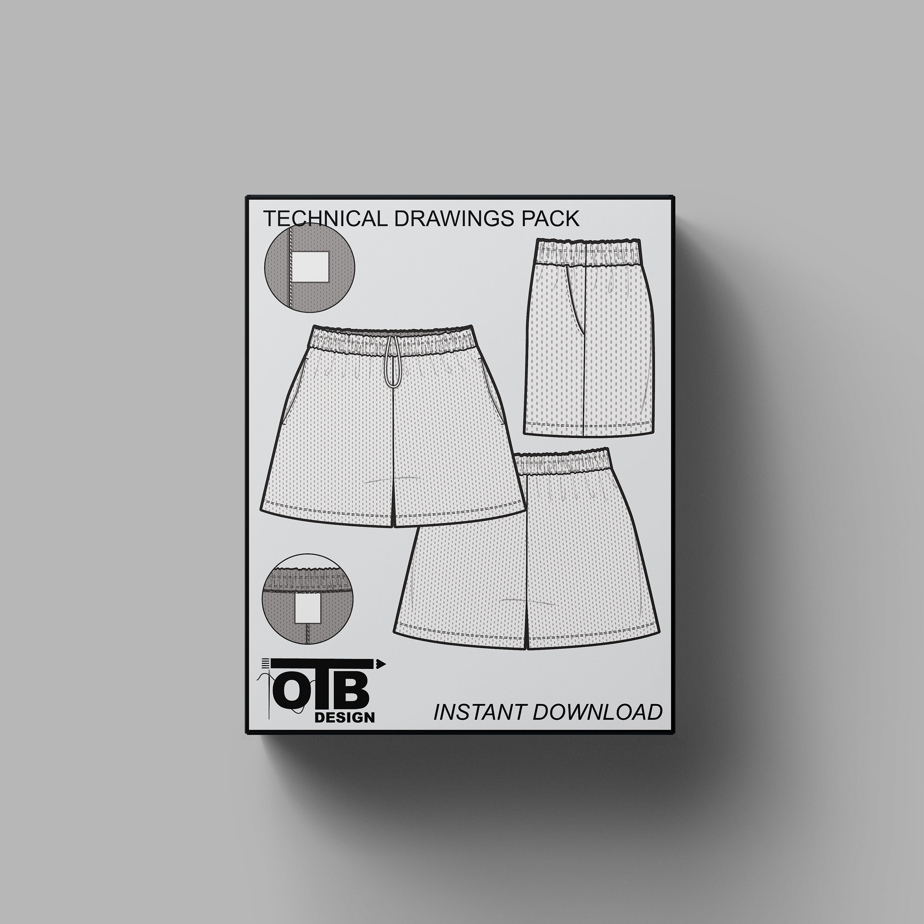 Mid Thigh Mesh Shorts Vector Flat Technical Drawing Illustration Blank ...