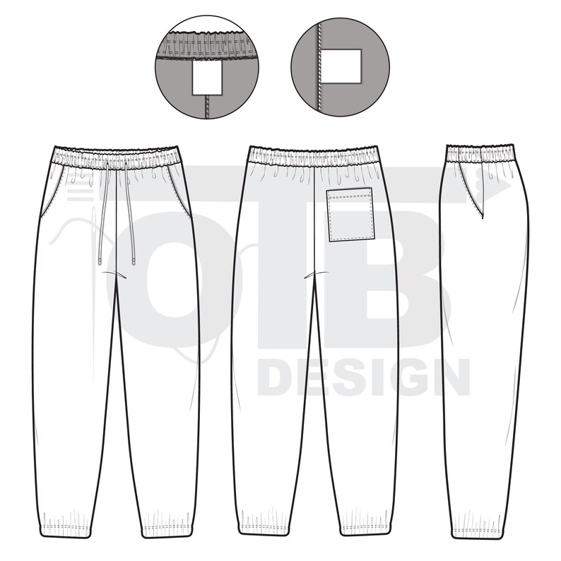 Cuff Sweatpants Flat Technical Drawing Illustration Classic Blank ...
