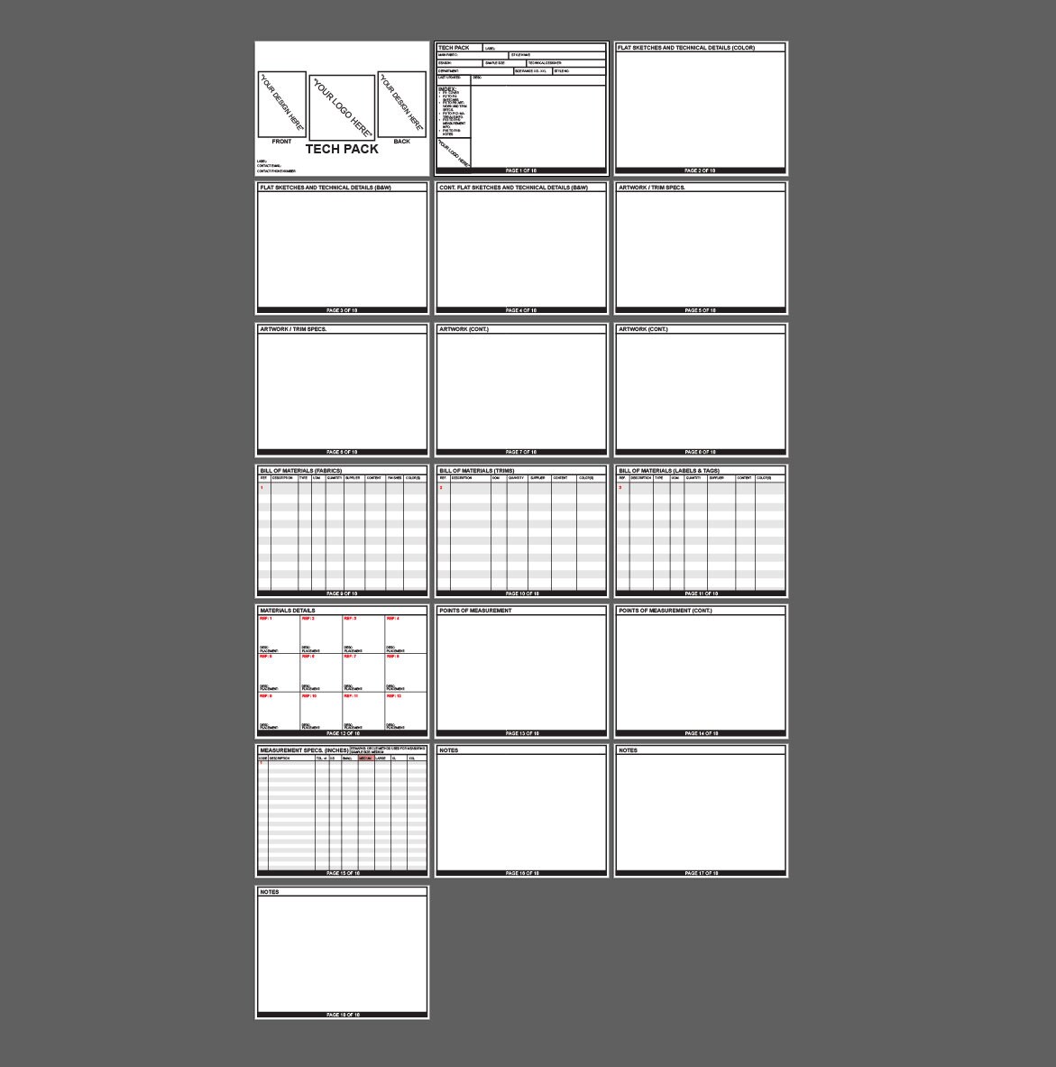 OTB Editable Blank Tech Pack Template for Fashion Design and Clothing ...