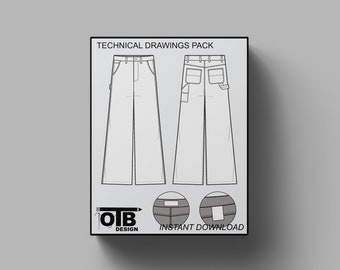 Carpenter Pants Flat Technical Drawing Illustration Classic Blank ...