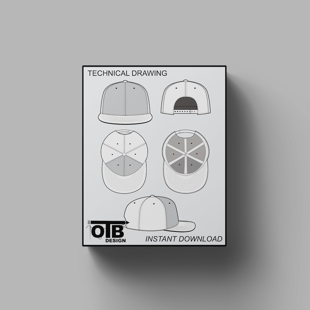 Fitted Cap Snapback Hat Vector Technical Drawing Illustration Blank ...
