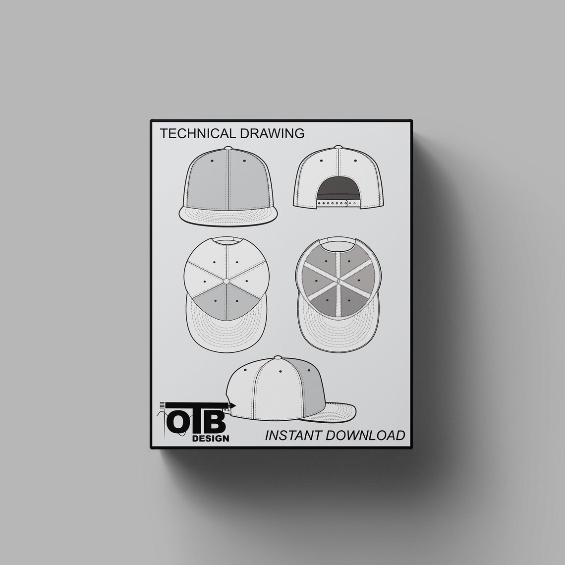 Fitted Cap Snapback Hat Vector Technical Drawing Illustration Blank ...