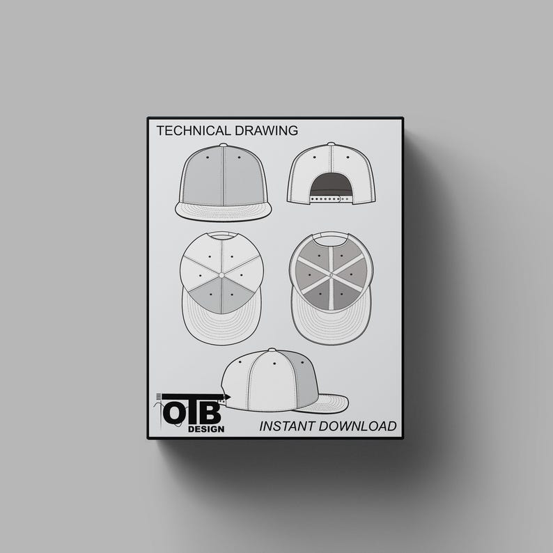 Fitted Cap Snapback Hat Vector Technical Drawing Illustration Blank ...