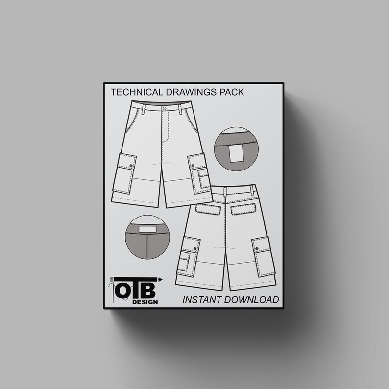 V2 Cargo Shorts Flat Technical Drawing Illustration Five Pocket Classic ...