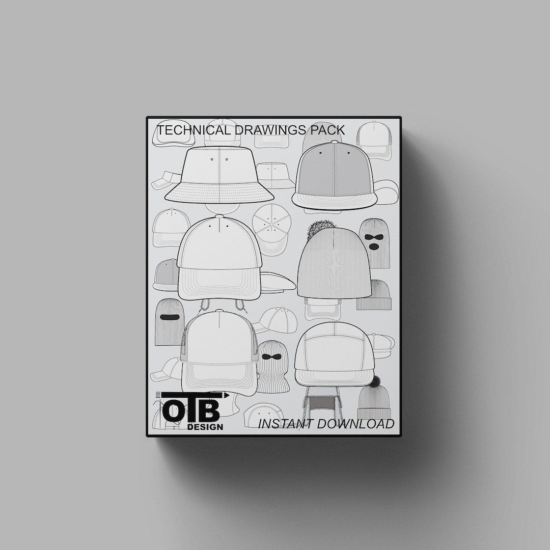 OTB Headwear Bundle Vectors Technical Drawing Illustration Blank Tech ...