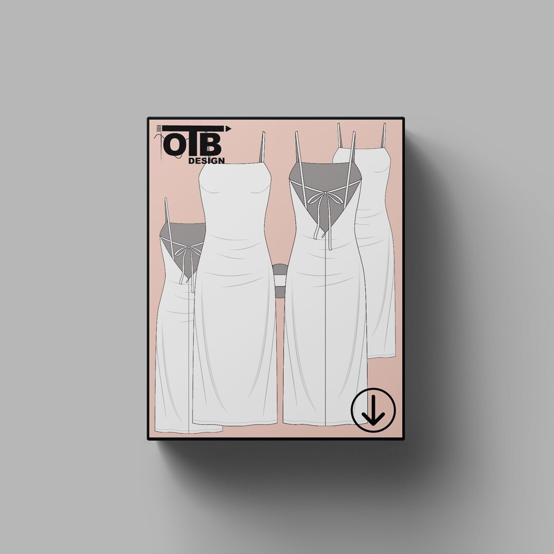 OTB Strappy Midi Dress With Open Back Vector Flat Technical Drawing ...