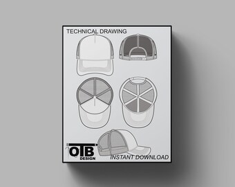 Fitted Cap Hat Vector Technical Drawing Illustration Blank Tech Pack ...