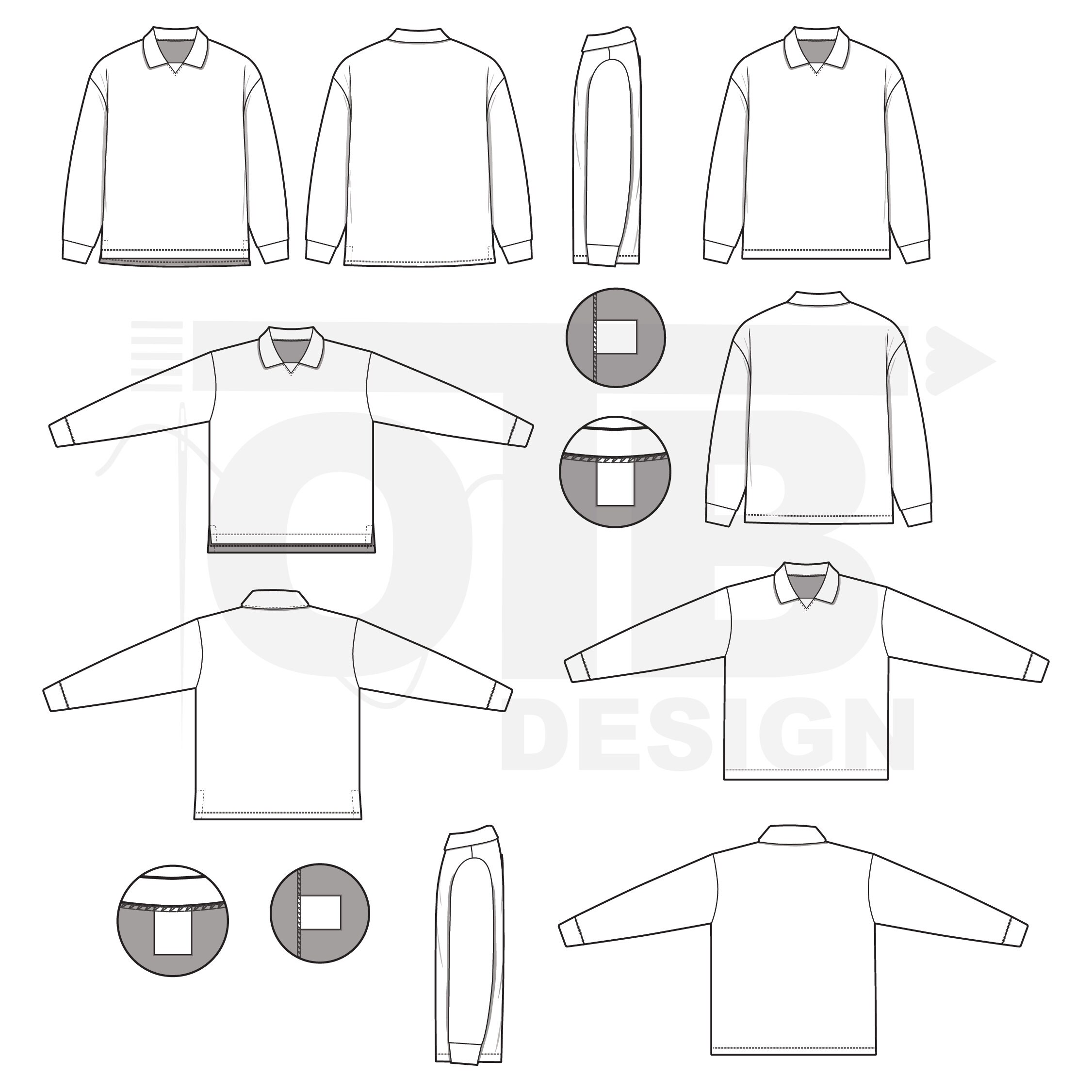 Football Soccer Jersey Long Sleeve Collared Vector Flat Technical ...