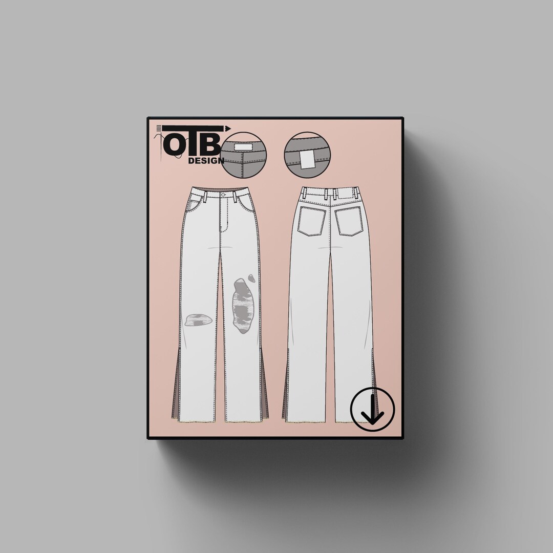 OTB High Rise Ripped Wide Leg Jeans With Raw Hem and Side Slit Vector ...