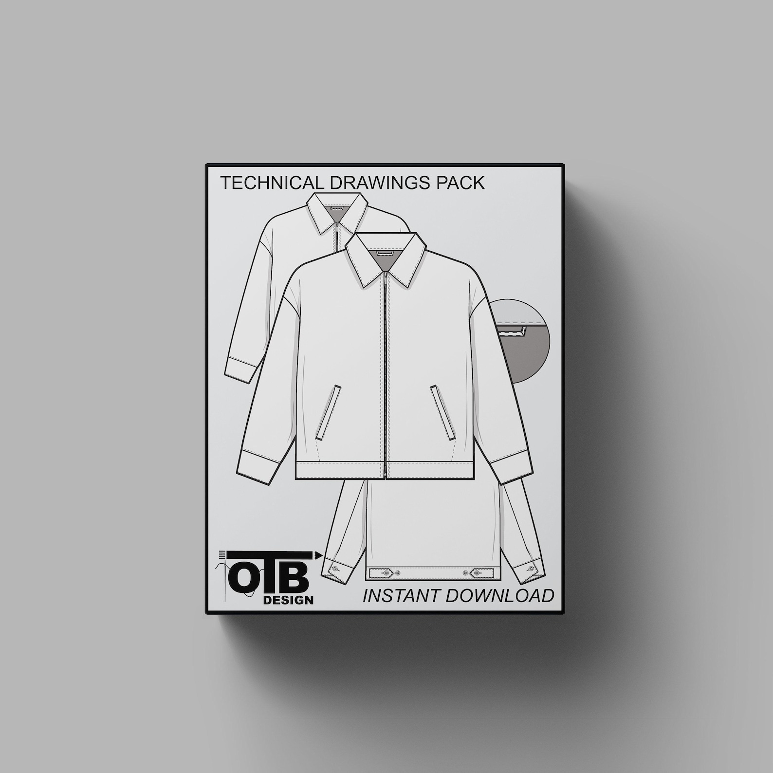Collared Zip Work Jacket Flat Technical Drawing Illustration Mock-up ...