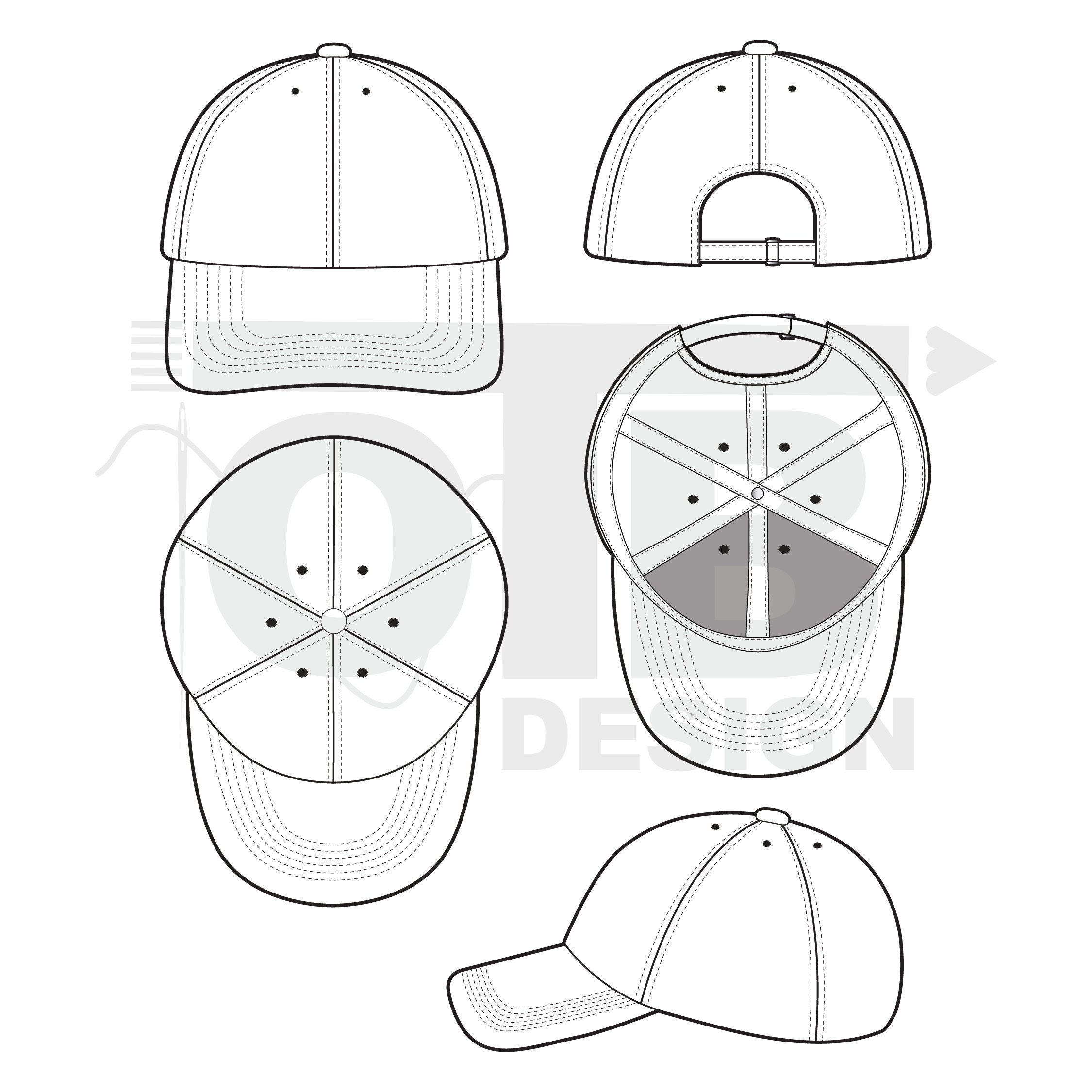 6 Panel Baseball Dad Hat Vector Technical Drawing Illustration Blank ...