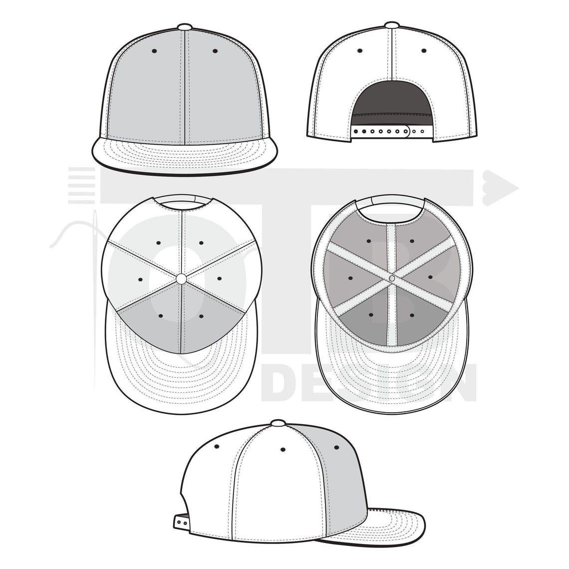 Fitted Cap Snapback Hat Vector Technical Drawing Illustration Blank ...