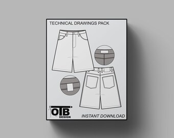 V2 Cargo Shorts Flat Technical Drawing Illustration Five Pocket Classic ...