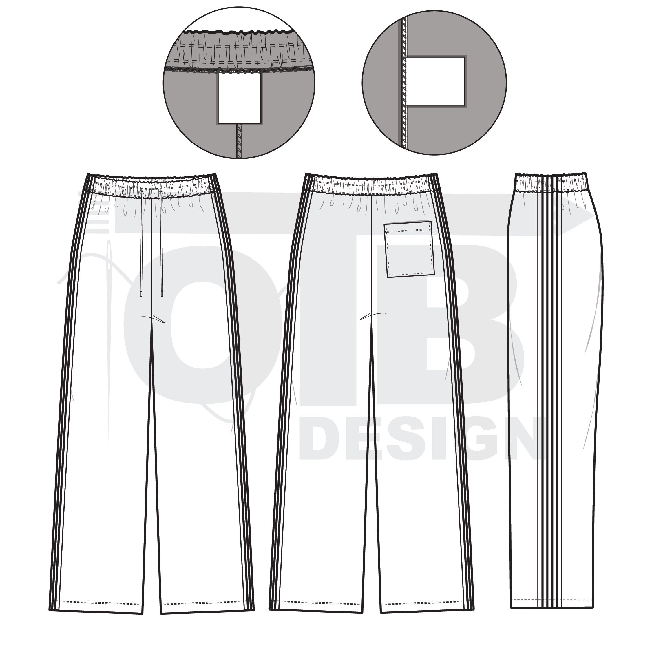Wide Leg Track Pants Flat Technical Drawing Illustration Classic Blank ...