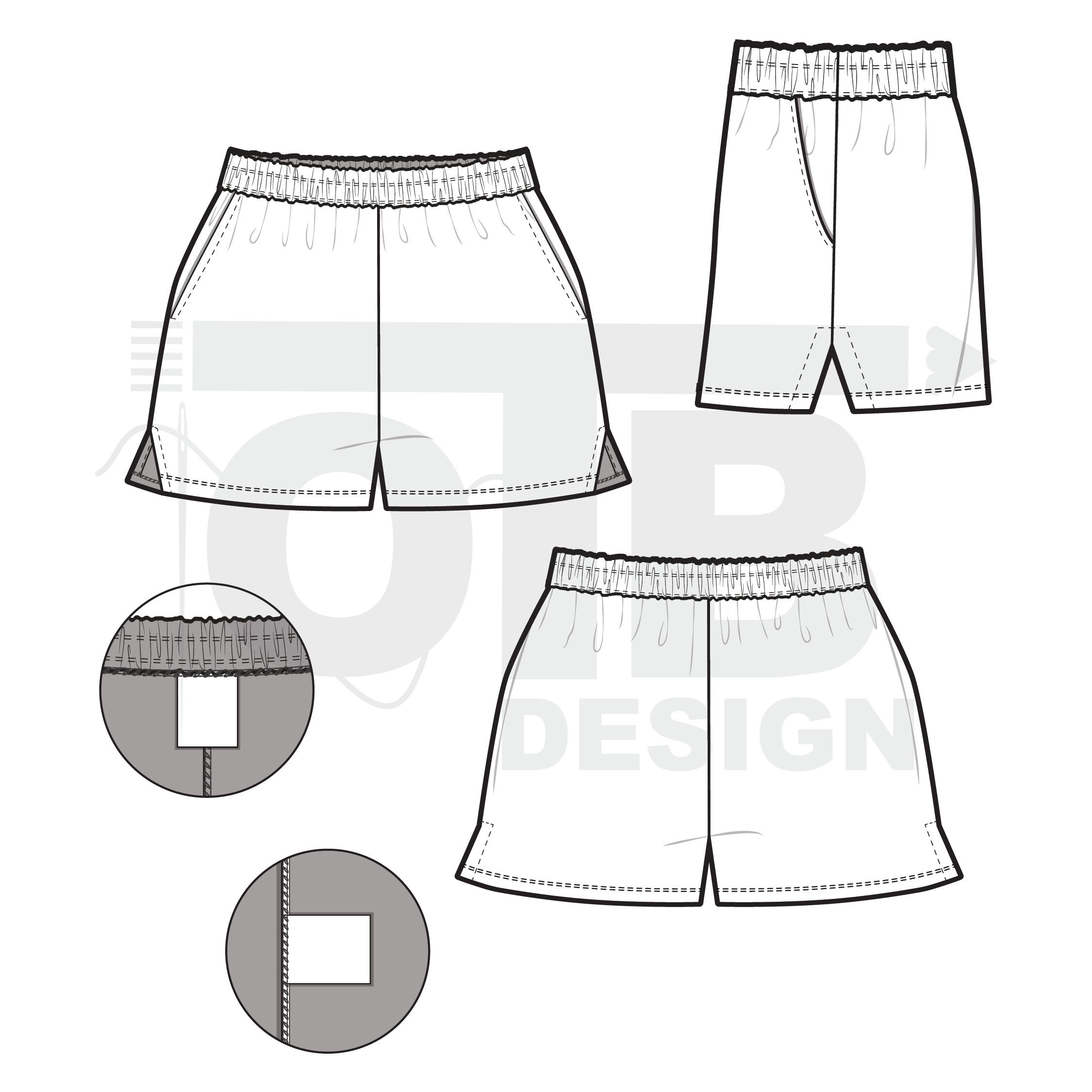 Mid Thigh Vented Elastic Shorts Vector Flat Technical Drawing ...