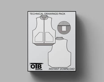 Collared Zip Work Jacket Flat Technical Drawing Illustration Mock-up ...