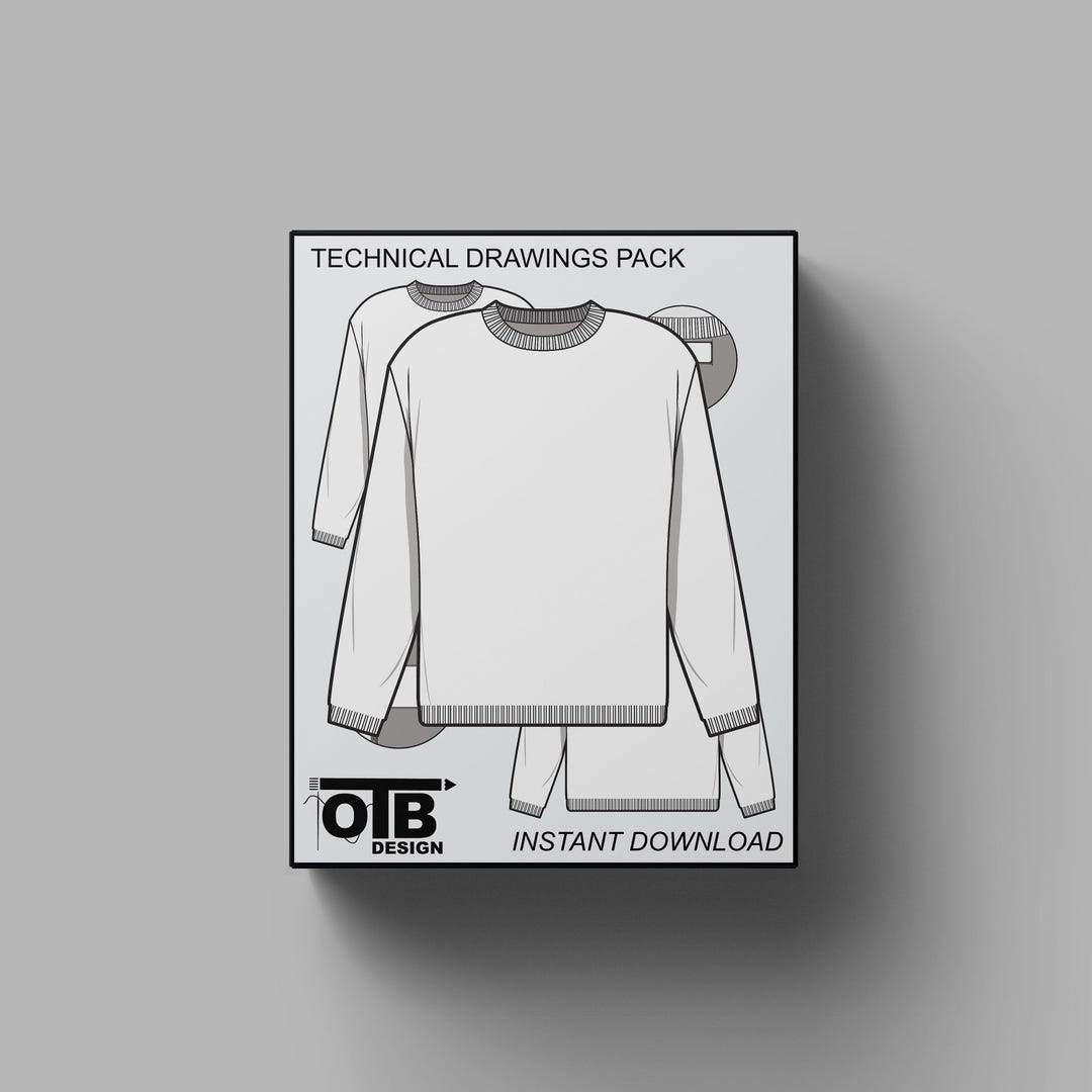 Slim Fit Crewneck Sweater Flat Vector Technical Drawing Illustration ...