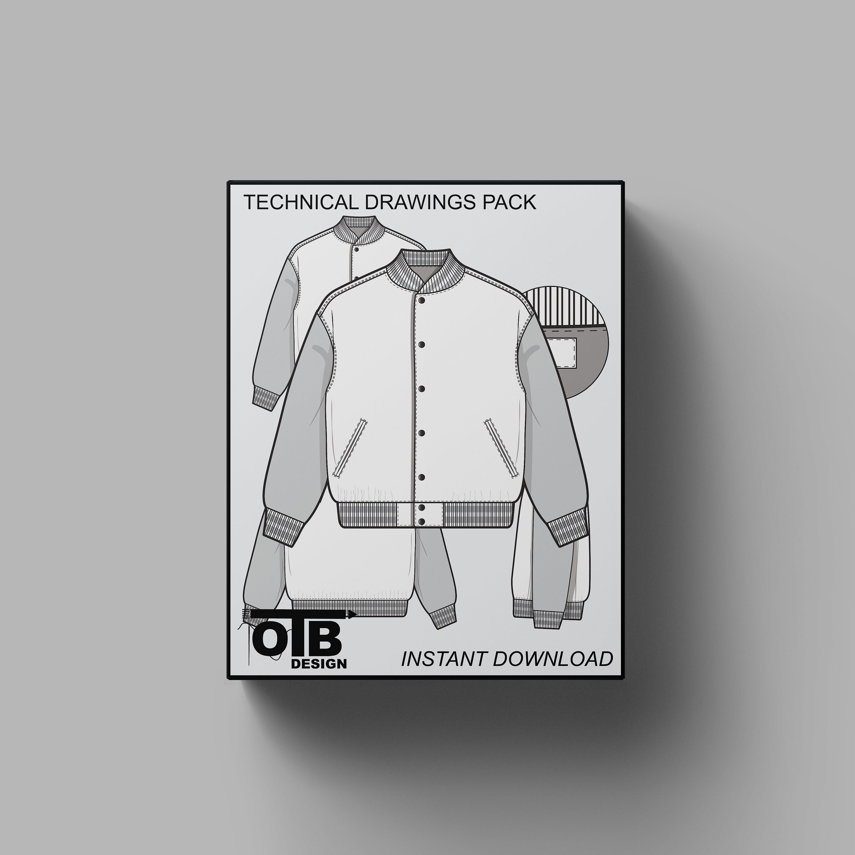 Button Varsity Jacket Vector Flat Technical Drawing Illustration Blank ...