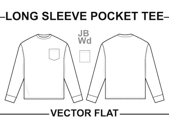 Long Sleeve Pocket T-shirt Flat Technical Drawing CAD - Etsy