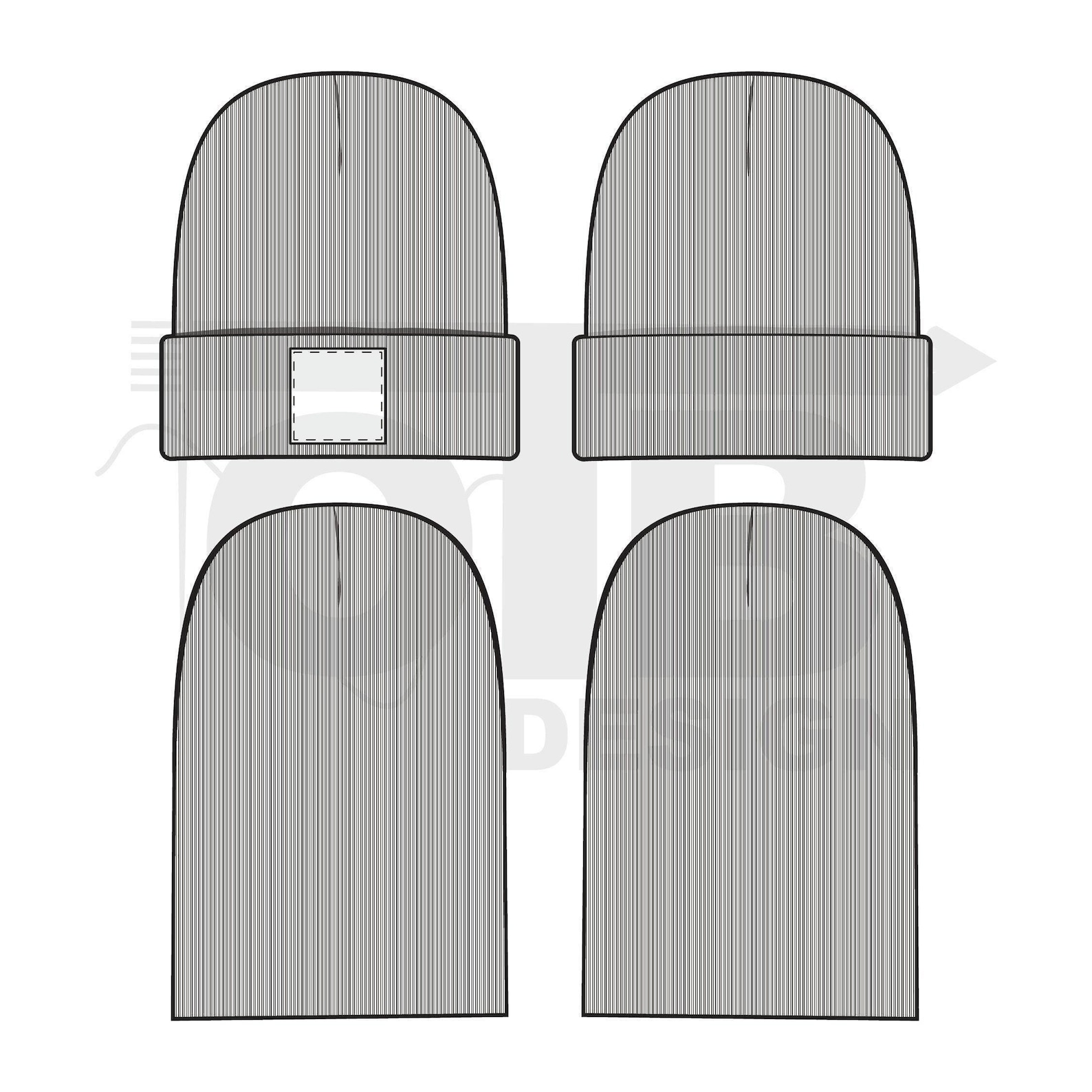 Cuff Label Beanie Hat Knit Stocking Tech Pack Template Cap Flat ...