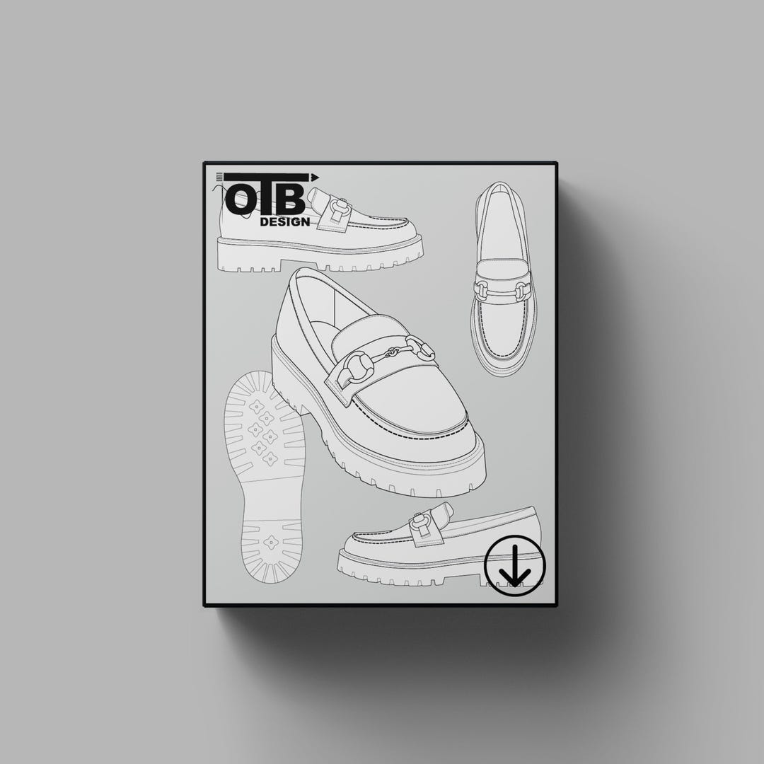 OTB Horsebit Platform Loafers Vector Flat Technical Drawing ...