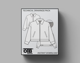 Collared Zip Work Jacket Flat Technical Drawing Illustration Mock-up ...