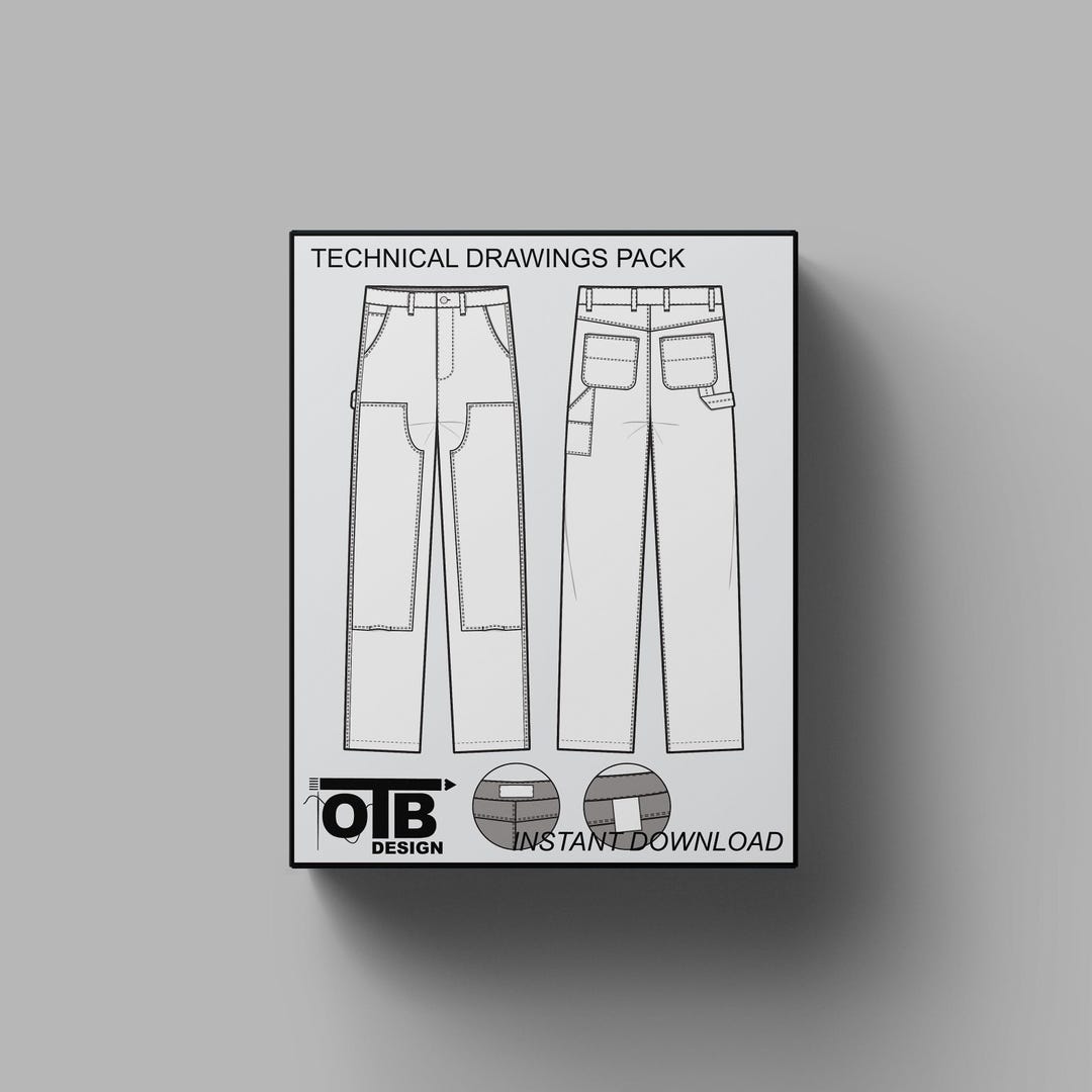 Slim Fit Double Knee Carpenter Pants Flat Technical Drawing ...