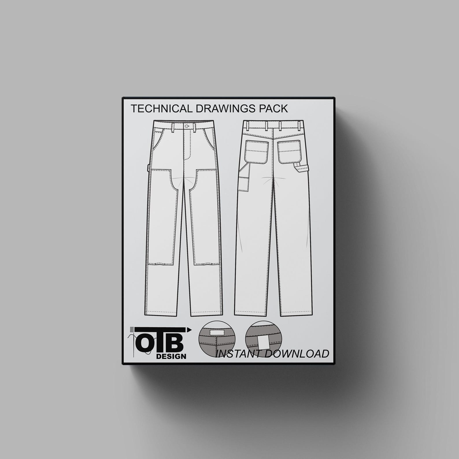 Slim Fit Double Knee Carpenter Pants Flat Technical Drawing ...