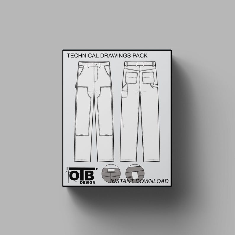 Slim Fit Double Knee Carpenter Pants Flat Technical Drawing ...