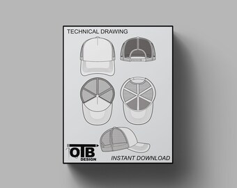 Trucker Hat Vector Snapback Technical Drawing Illustration, PNG Blank Streetwear Mock-up ...
