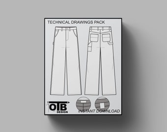 Carpenter Pants Flat Technical Drawing Illustration Classic Blank ...
